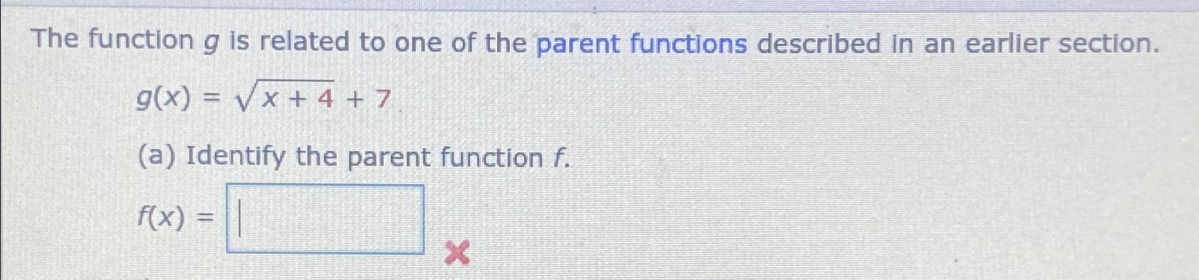 Solved The function g ﻿is related to one of the parent | Chegg.com