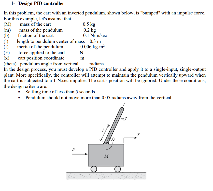 1- ﻿Design PID controller In this problem, the cart | Chegg.com
