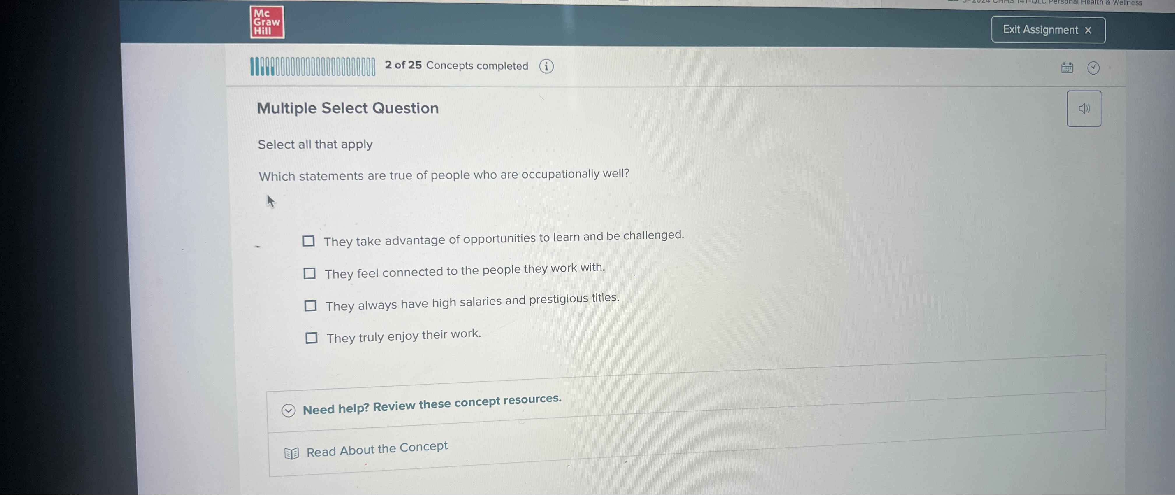 Solved McExit Assignment x2 ﻿of 25 ﻿Concepts completed | Chegg.com