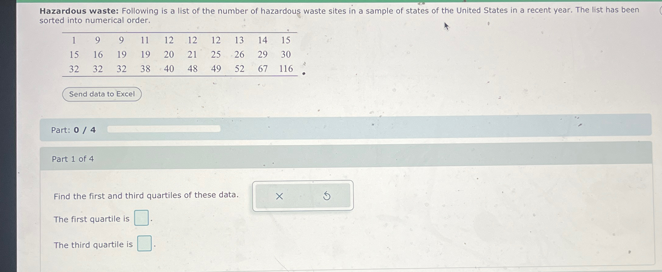 Solved Hazardous waste: Following is a list of the number of | Chegg.com