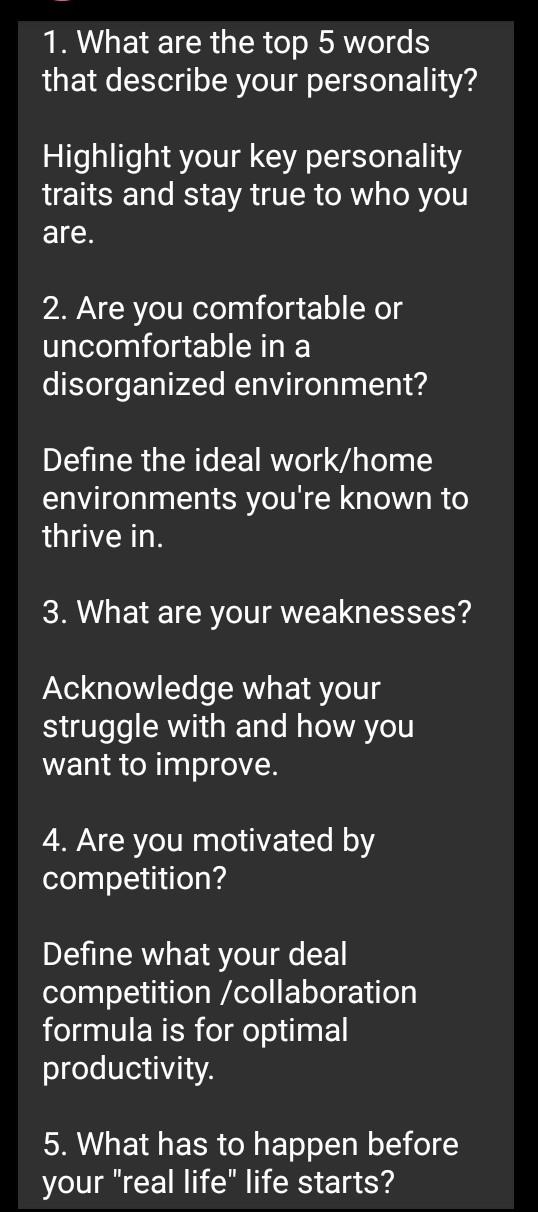 Solved 1. What are the top 5 words that describe your | Chegg.com