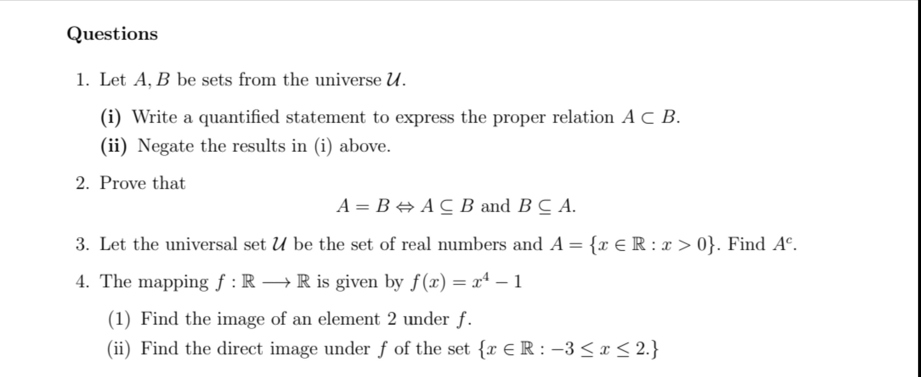 Solved QuestionsLet A,B ﻿be sets from the universe U.(i) | Chegg.com