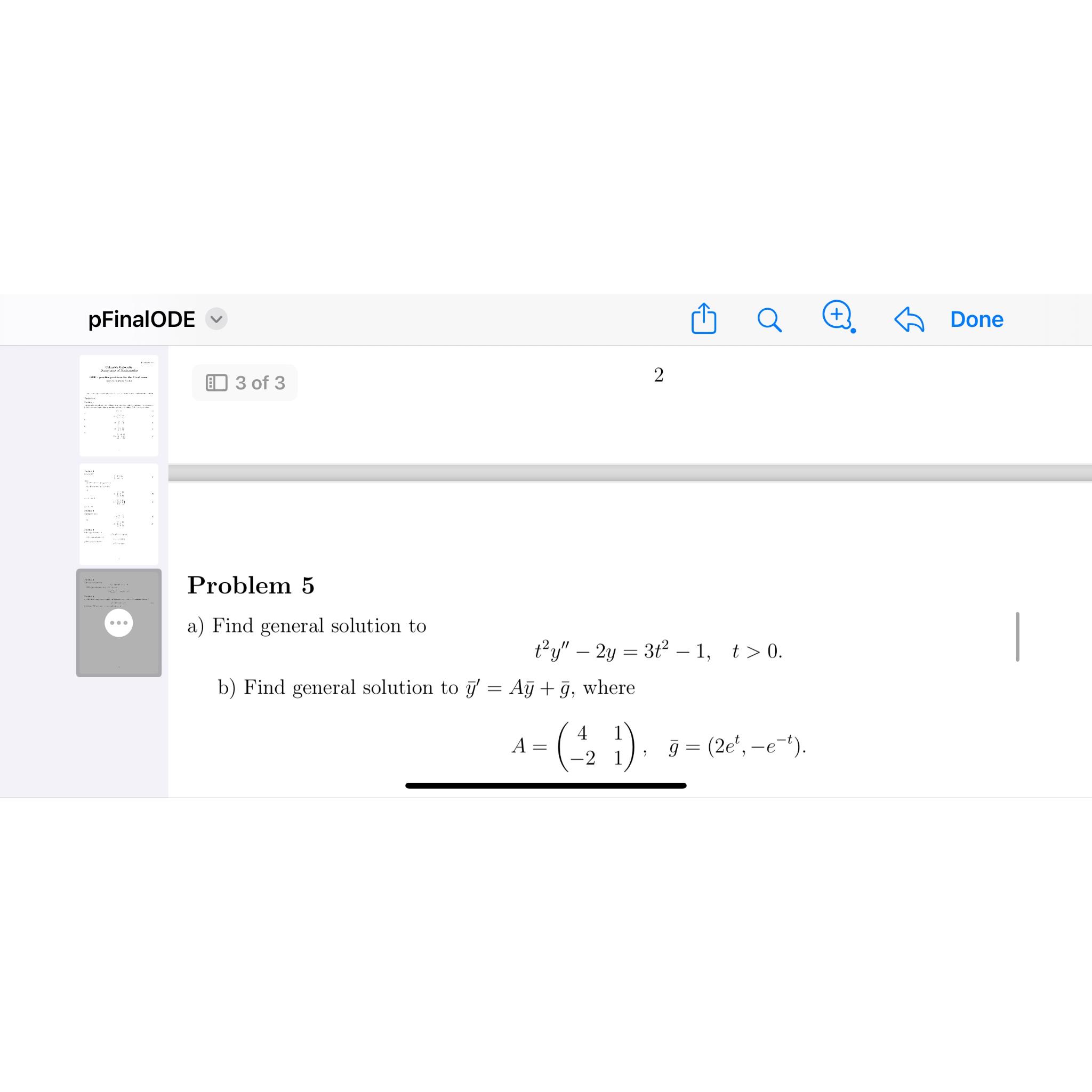 Solved pFinalODE3 ﻿of 32∞Problem 5a) ﻿Find general solution | Chegg.com
