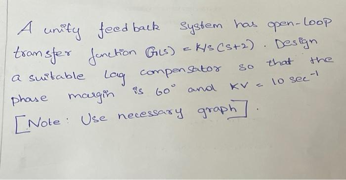Solved That The So A Unity Feed Back System Has Open Loop