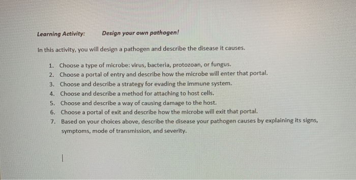 Solved Learning Activity: Design your own pathogen! In this | Chegg.com