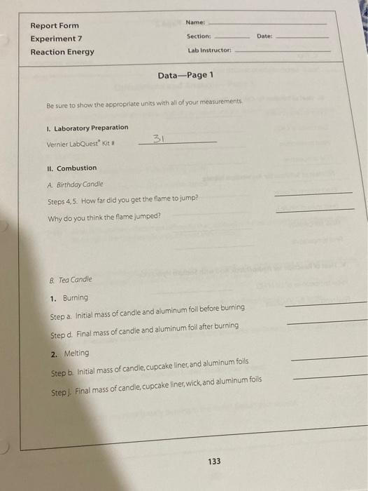 Name Sections Date Report Form Experiment 7