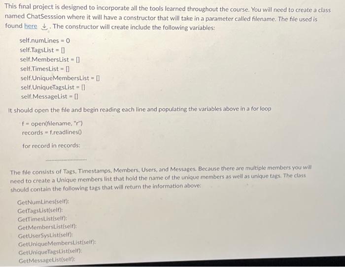 Solved This final project is designed to incorporate all the | Chegg.com