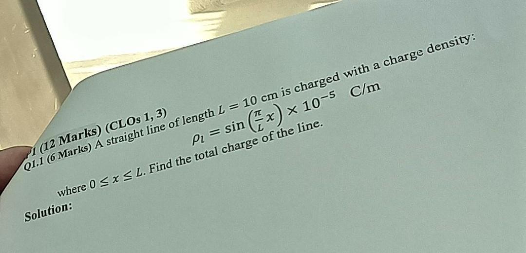 Solved 1 (12 Marks) (CLOs 1,3) of length L=10 cm is charged | Chegg.com