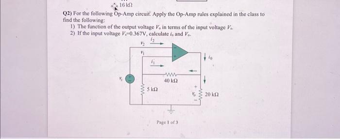 Solved Q2) For the following Op-Amp circuit. Apply the | Chegg.com