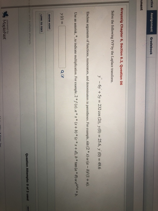 Solved ctice Assignment Gradebook ment Kreyszig Chapter 6, | Chegg.com