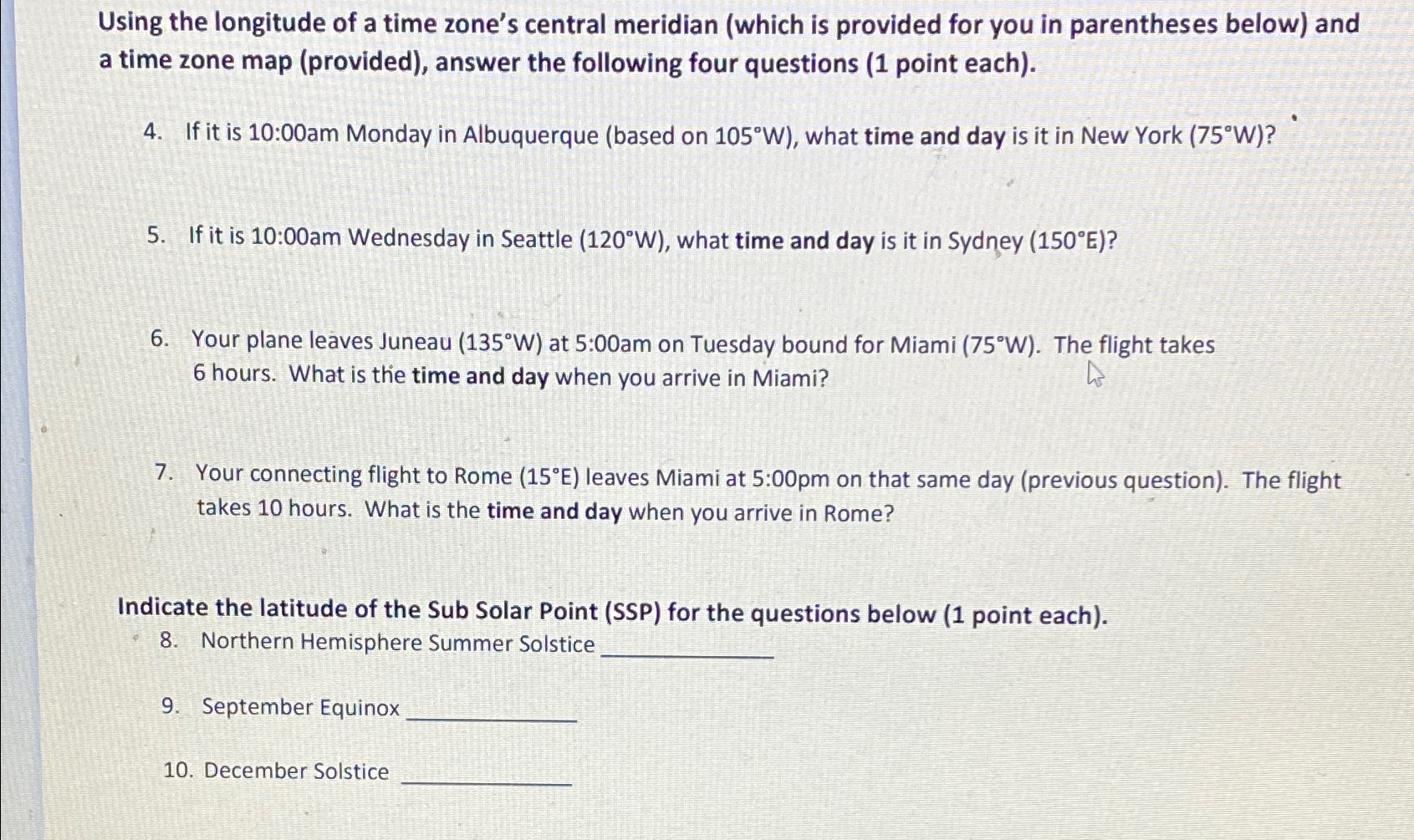 Solved Using the longitude of a time zone's central meridian | Chegg.com