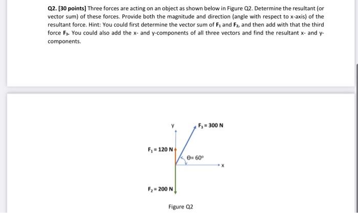 Solved Q2. [30 points] Three forces are acting on an object | Chegg.com