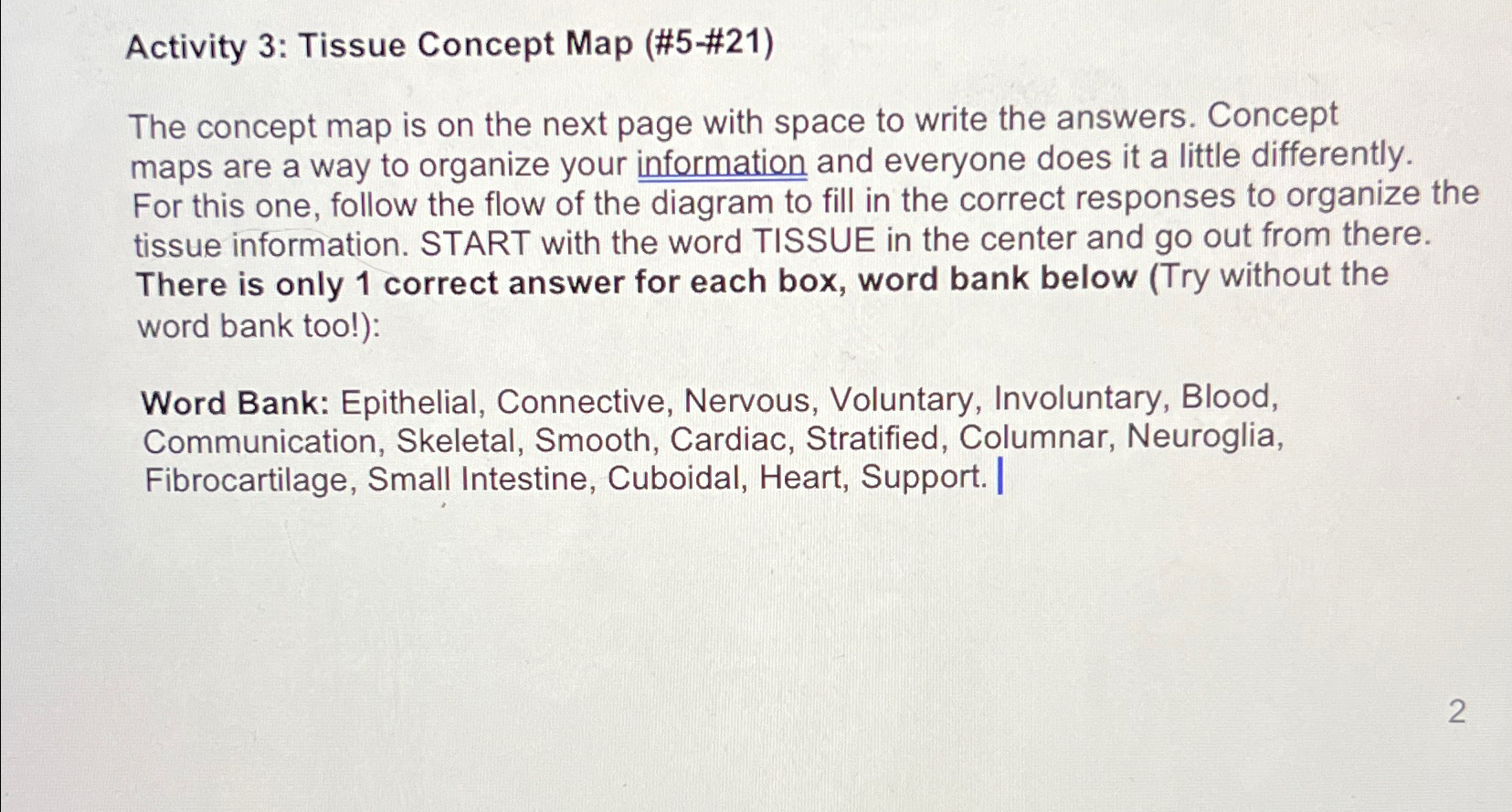 Solved Activity 3: Tissue Concept Map (#5-#21)The concept | Chegg.com