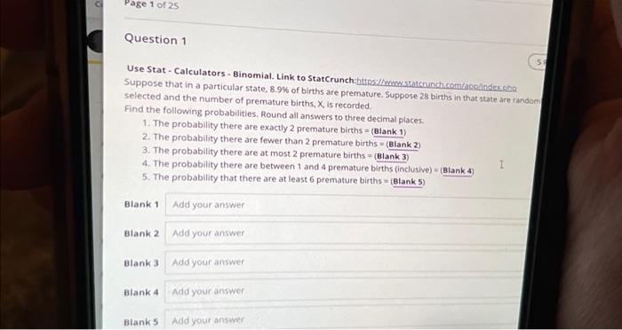Solved Use Stat-Calculators - Binomial. Link to | Chegg.com