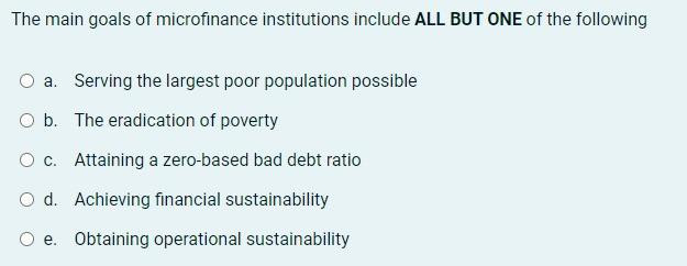 Solved The main goals of microfinance institutions include | Chegg.com