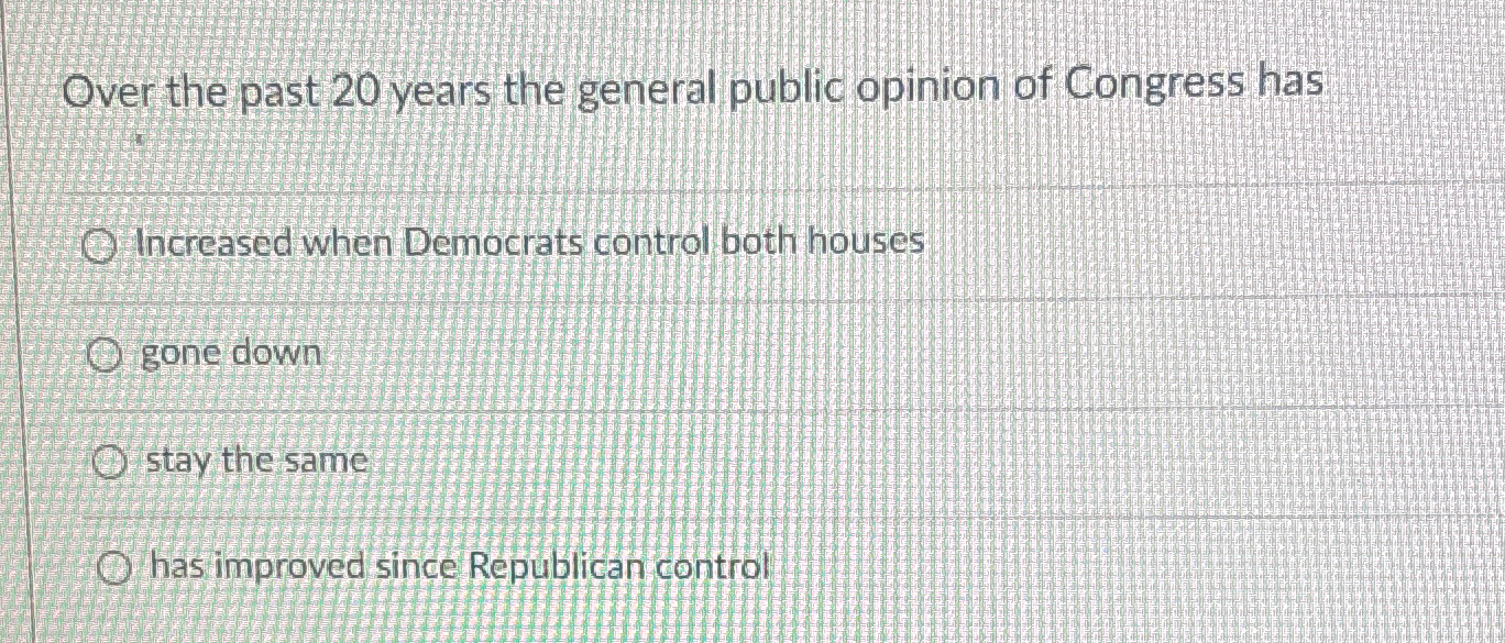 Solved Over the past 20 ﻿years the general public opinion of | Chegg.com