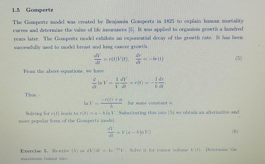 Solved Gompertz The Gompertz model was created by Benjamin | Chegg.com
