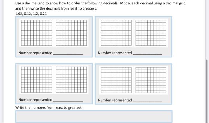 Solved Use a decimal grid to show how to order the following | Chegg.com