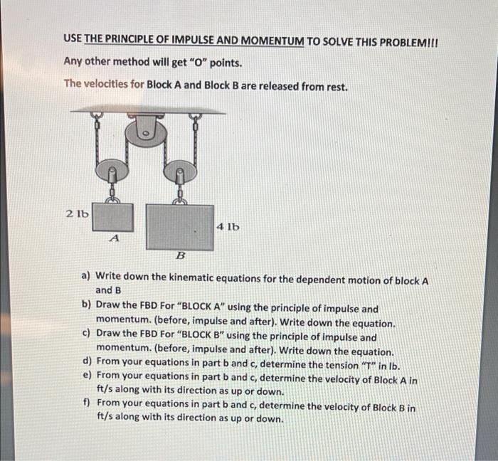 Solved USE THE PRINCIPLE OF IMPULSE AND MOMENTUM TO SOLVE | Chegg.com
