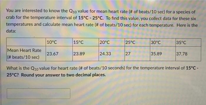 Solved You are interested to know the Q10 value for mean | Chegg.com