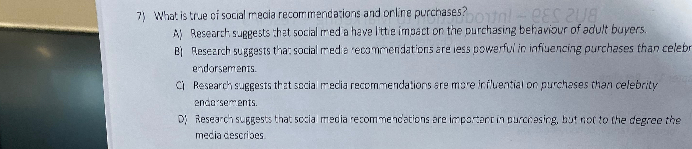 Solved What is true of social media recommendations and | Chegg.com