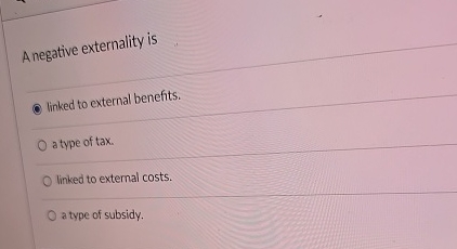 Solved Anegative externality islinked to external benefits.a | Chegg.com