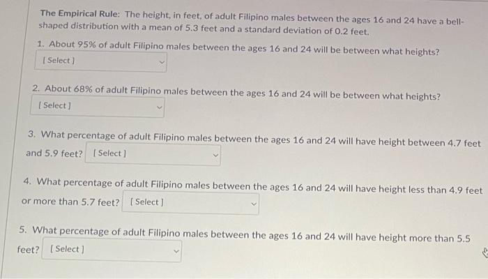 Solved The Empirical Rule: The height, in feet, of adult | Chegg.com