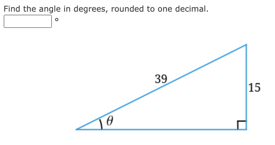 Solved Find the angle in degrees, rounded to one decimal. | Chegg.com