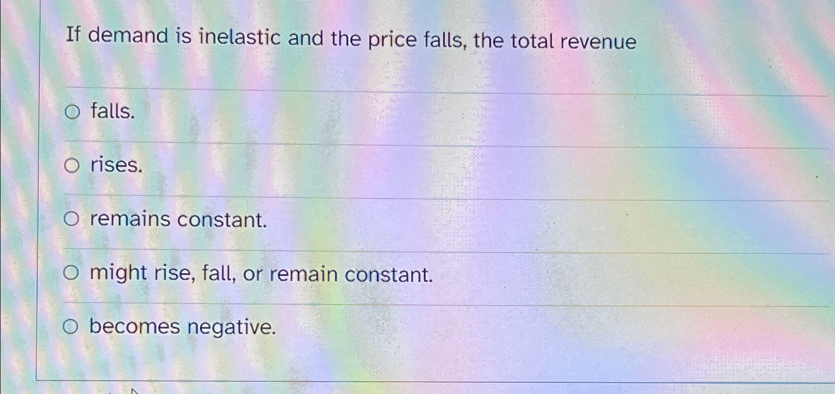 Solved If demand is inelastic and the price falls, the total | Chegg.com