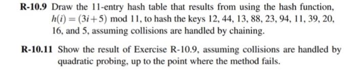 Solved R-10.9 Draw the 11-entry hash table that results from | Chegg.com