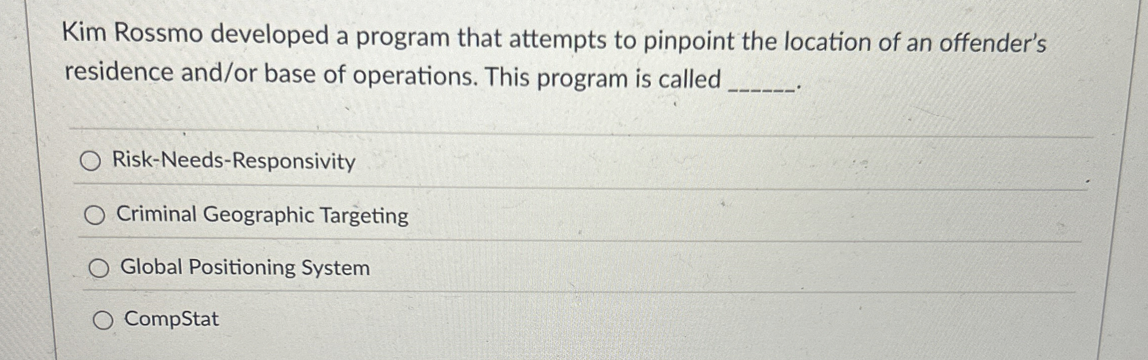Solved Kim Rossmo developed a program that attempts to | Chegg.com