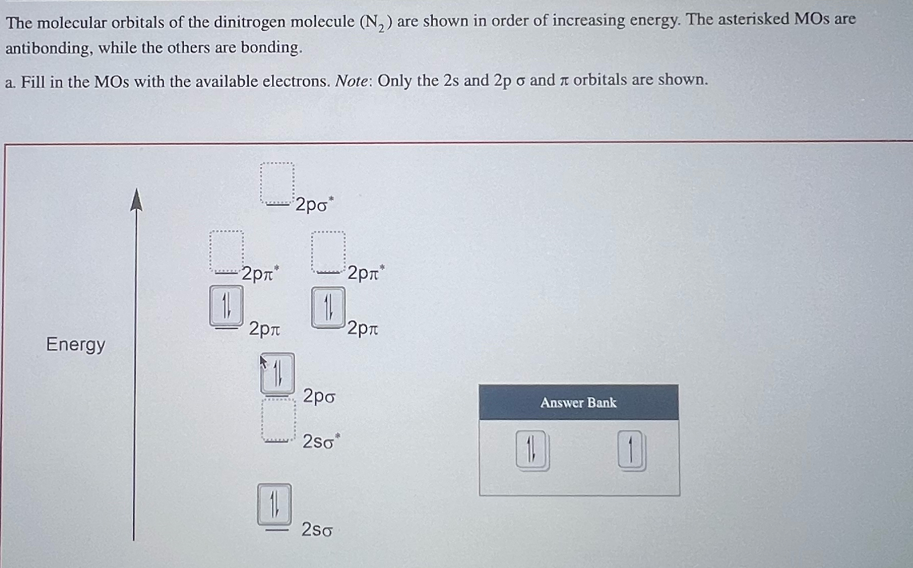 Solved The molecular orbitals of the dinitrogen molecule | Chegg.com