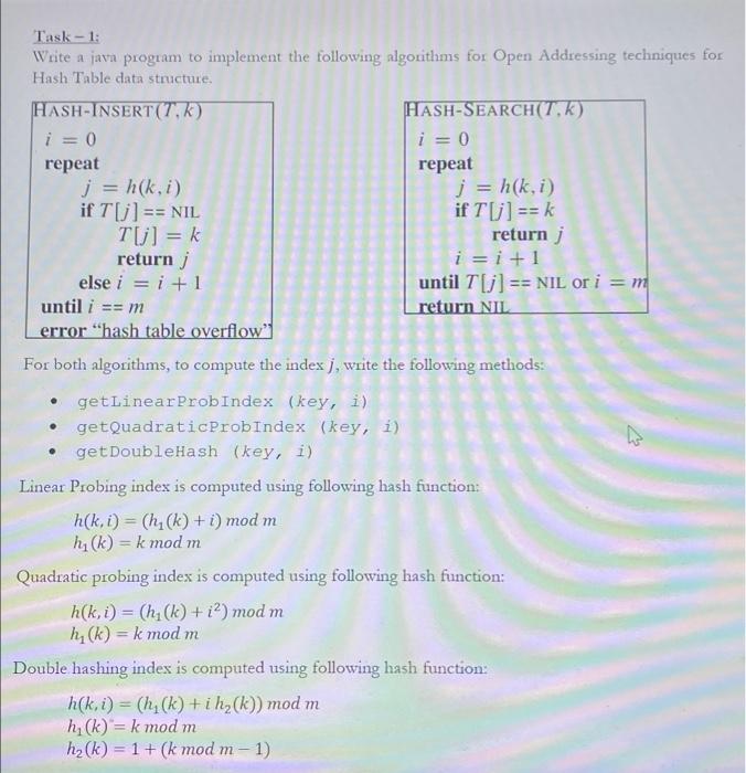 Solved Task 1: Write a java program to implement the | Chegg.com