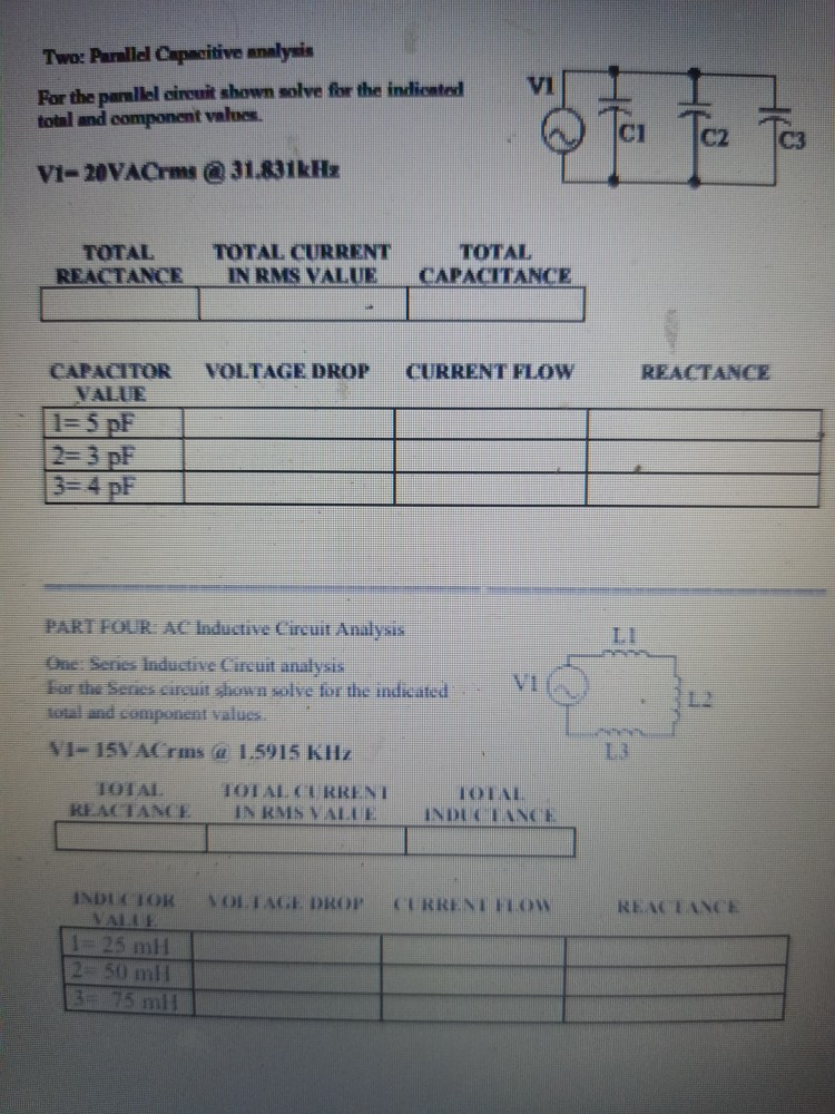Solved Two: Parallel Capacitive analysis For the panllel | Chegg.com