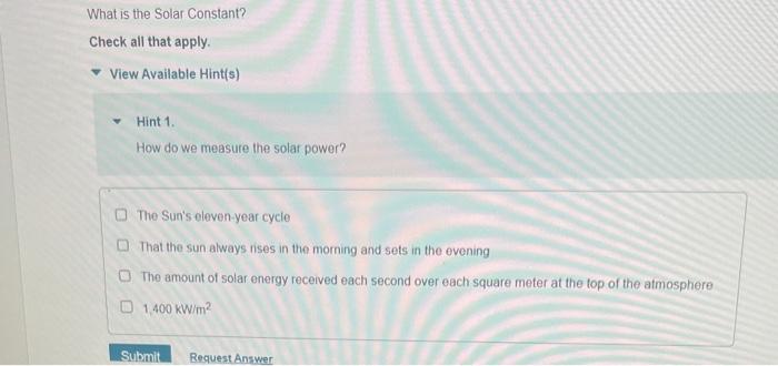 Solved What is the Solar Constant? Check all that apply. | Chegg.com