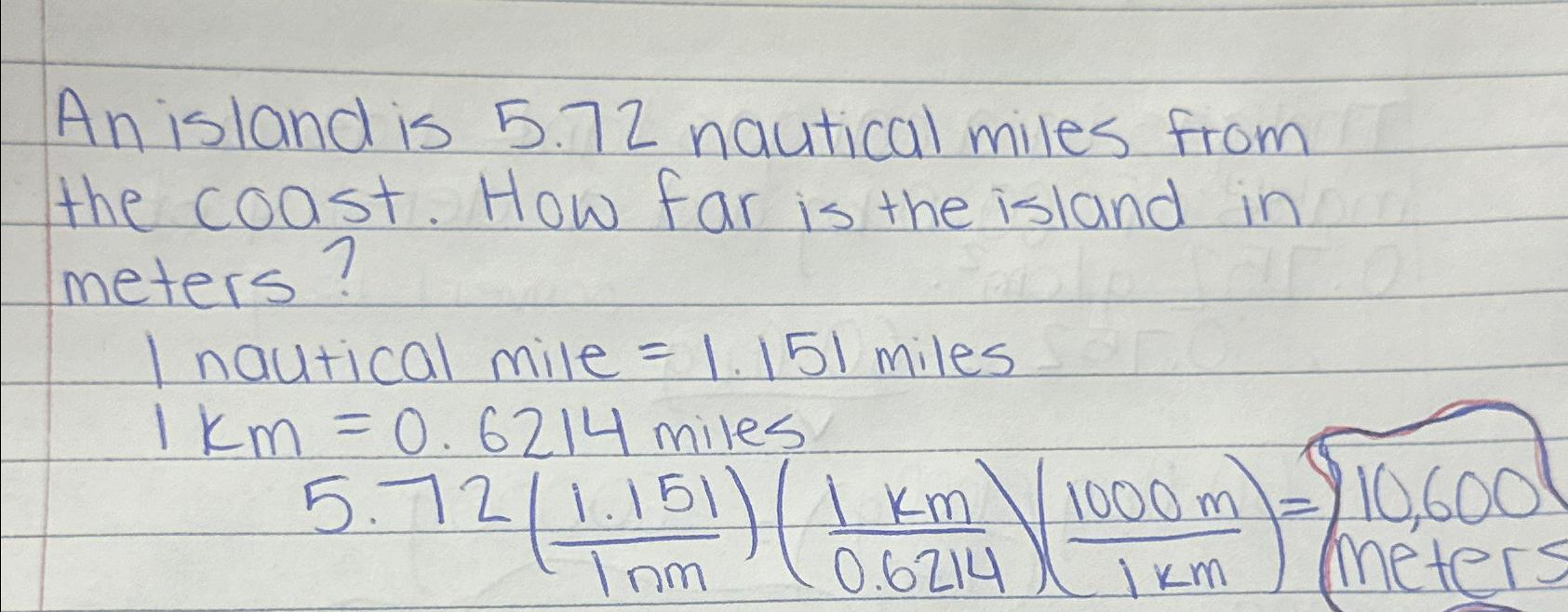 Solved An island is 5.72 ﻿nautical miles from the coast. How | Chegg.com