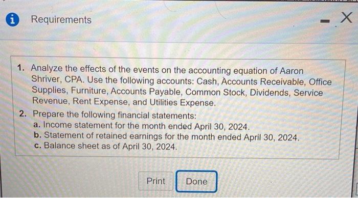 Solved Aaron Shriver recently opened his own accounting firm | Chegg.com