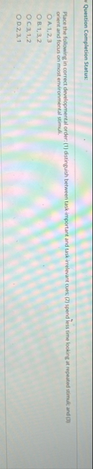 Solved Question Completion Status:Place the following in | Chegg.com