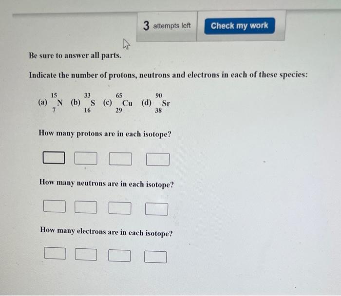 Solved indicate the number of protons, neutrons and | Chegg.com