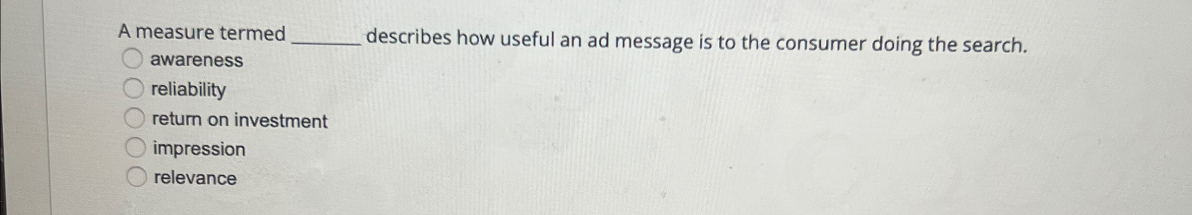 Solved A measure termed ﻿describes how useful an ad | Chegg.com