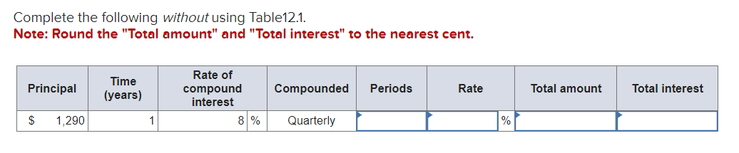 Solved Complete the following without using Table12.1.Note: | Chegg.com