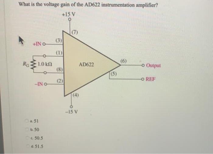 Solved What is the voltage gain of the AD622 instrumentation | Chegg.com