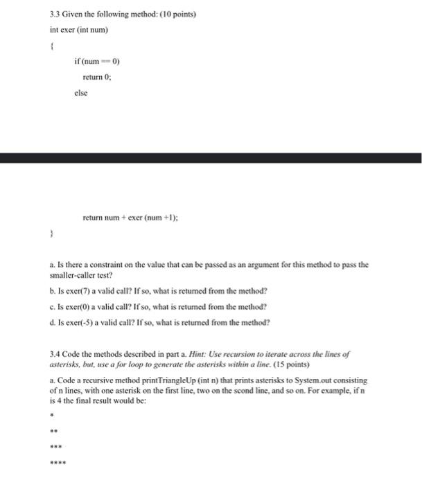Solved 3.3 Given the following method: (10 points) int exer | Chegg.com