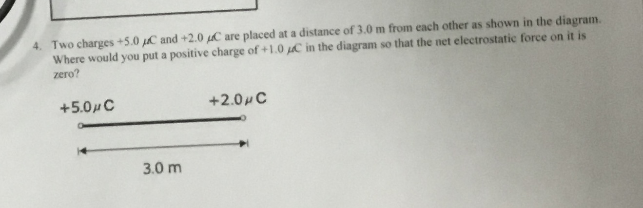 Solved Two charges at +5.0 ﻿uc and +2.0 ﻿uc are placed at a | Chegg.com