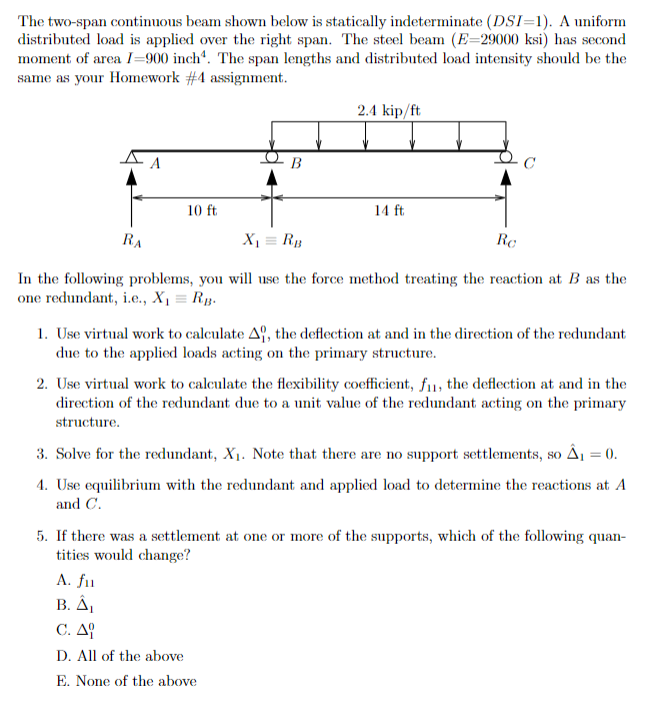 The two-span continuous beam shown below is | Chegg.com