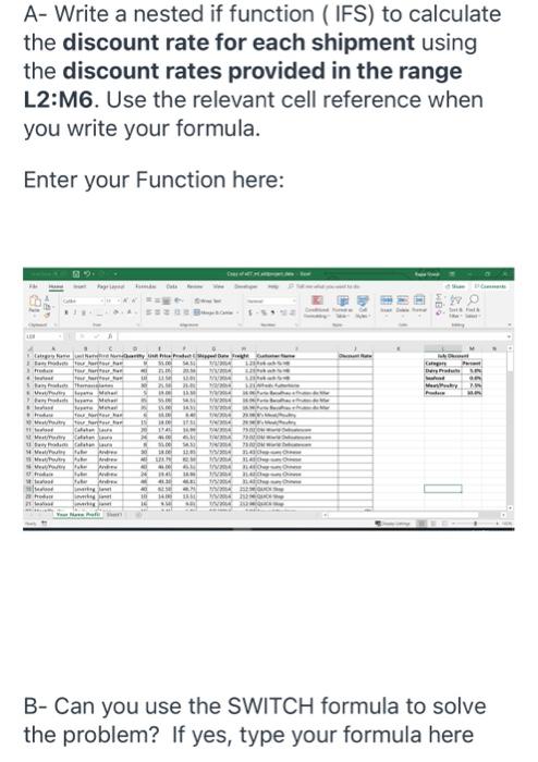 Solved A- Write a nested if function (IFS) to calculate the | Chegg.com