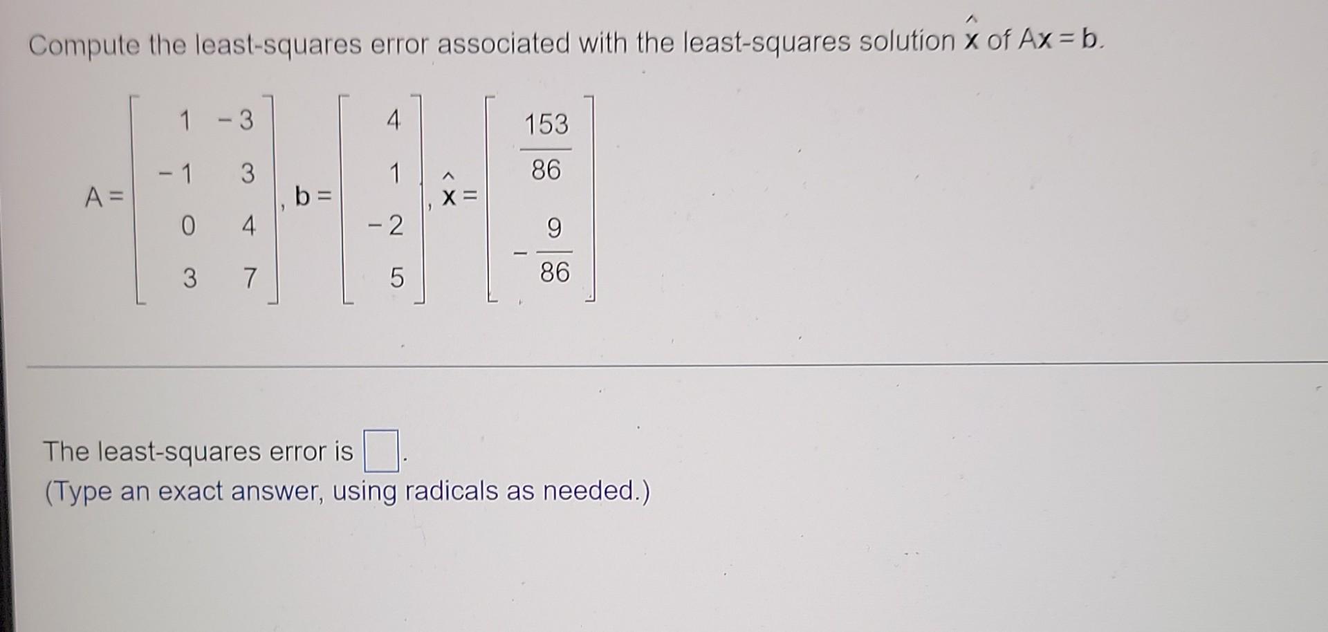 Solved Compute the least-squares error associated with the | Chegg.com