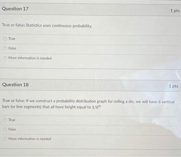 Solved Question 17 1 pts True or false: Statistics uses | Chegg.com