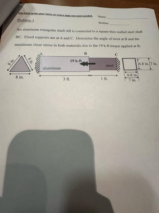 Solved An aluminum triangular shaft AB is connected to a | Chegg.com
