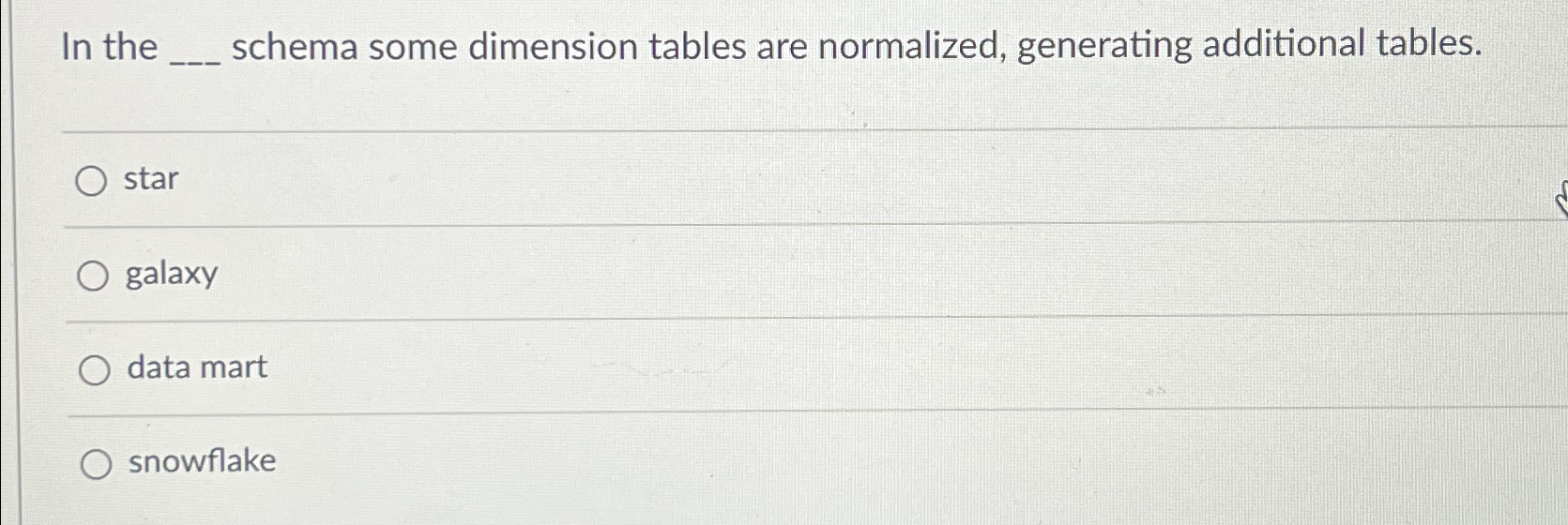 Solved In the schema some dimension tables are normalized, | Chegg.com Solved In the schema some dimension tables are normalized, | Chegg.com
